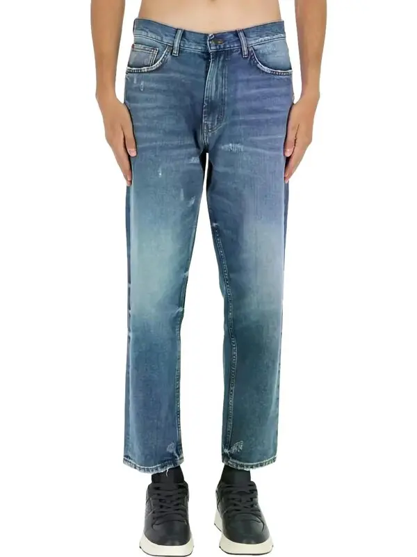 Hugo Boss Distressed Logo Patch Jeans - Blue