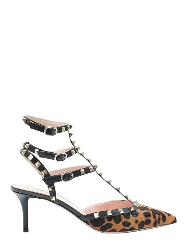Valentino Garavani Rockstud Animal-print Heeled Sandals - Brown