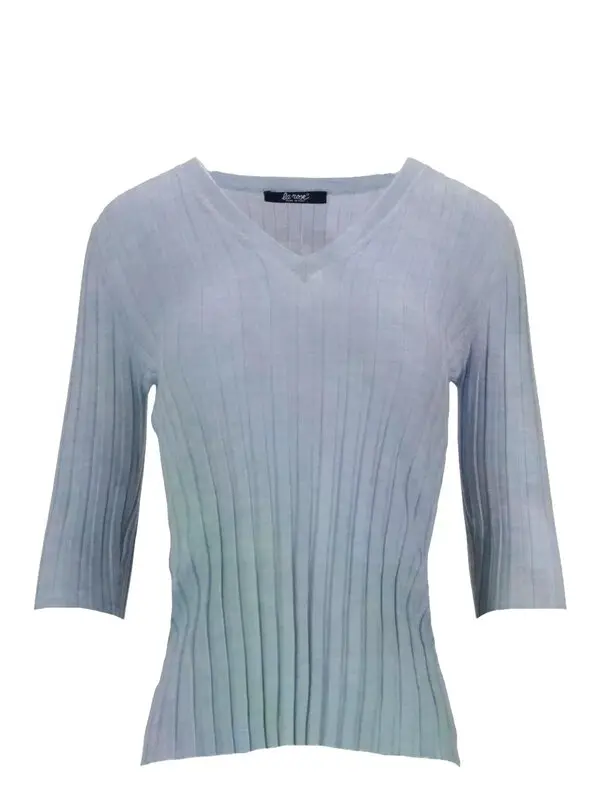 LA ROSE V-neck Ribbed Knit Top - Grey