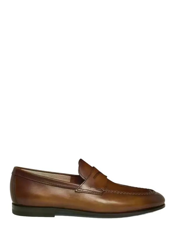 Santoni Leather Penny Loafers - Brown