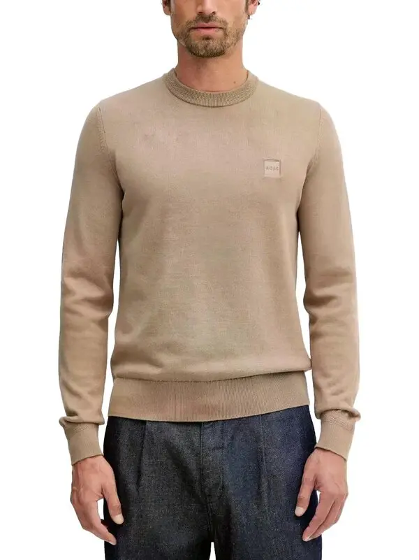 Hugo Boss Logo-patch Crew-neck Sweater - Neutrals