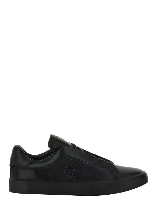 Boggi Milano Embroidered Logo Leather Sneakers - Black
