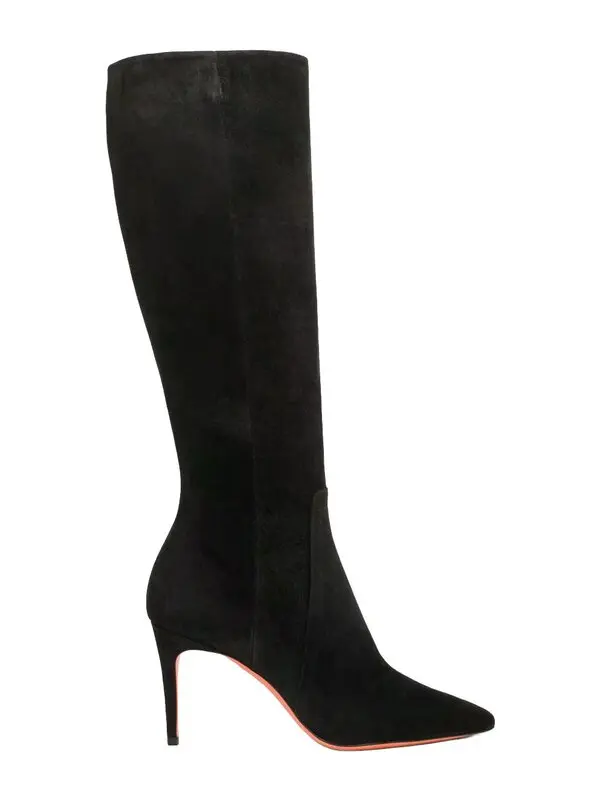 Santoni High-heel Suede Boots - Black