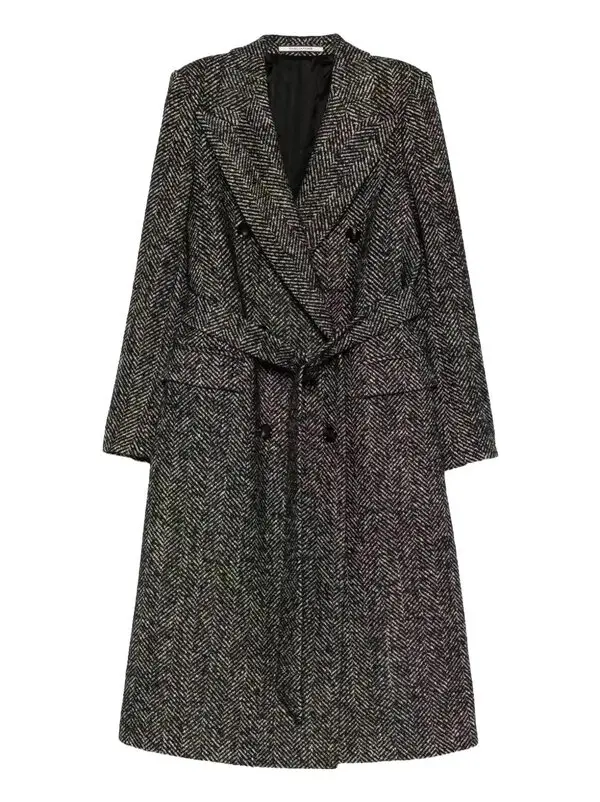 Tagliatore Herringbone Double-breasted Coat - Black