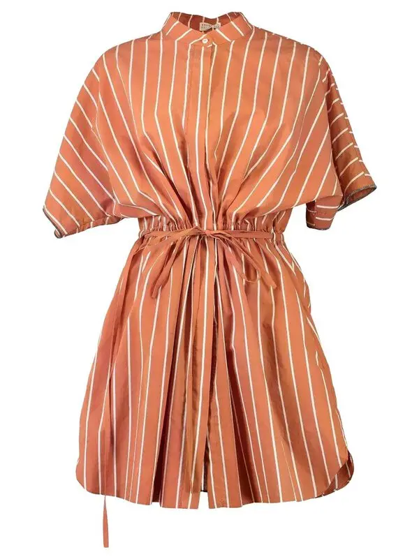 Brunello Cucinelli Stripe-pattern Shirt Mini Dress - Orange