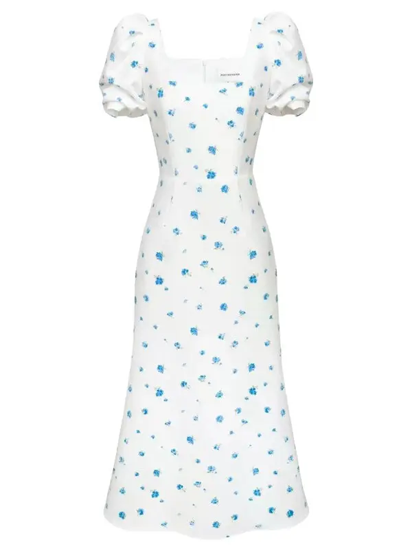POST MERIDIEM Floral Square Neck Dress - White