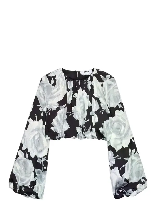 MSGM Floral Long-sleeve Blouse - Black