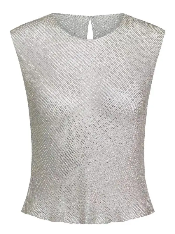 TWP Chloe Beaded Mesh Top - Silver