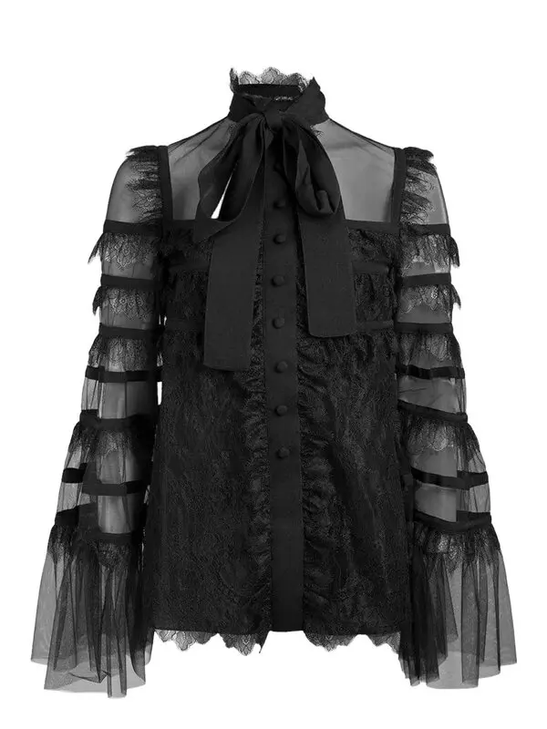 Elie Saab Lace-trimmed Tulle Blouse - Black