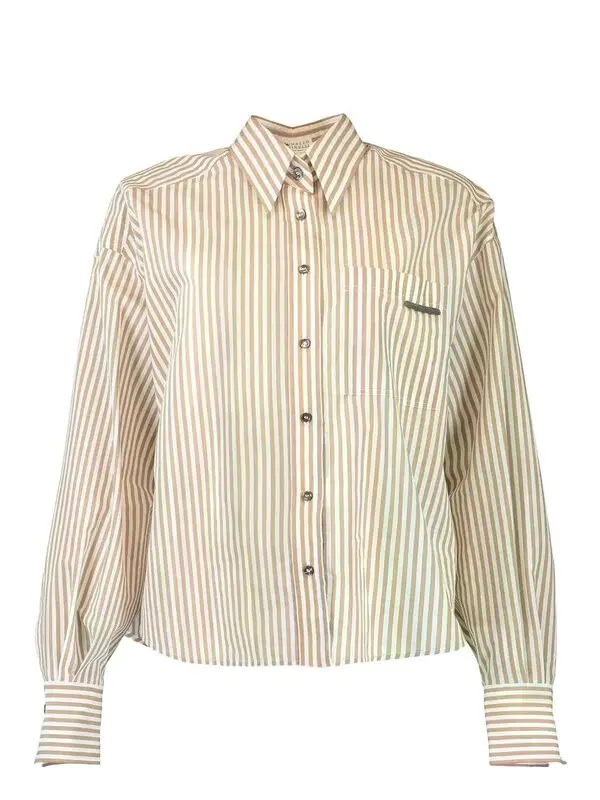 Brunello Cucinelli Techno Stripe Flap-detail Shirt - Neutrals