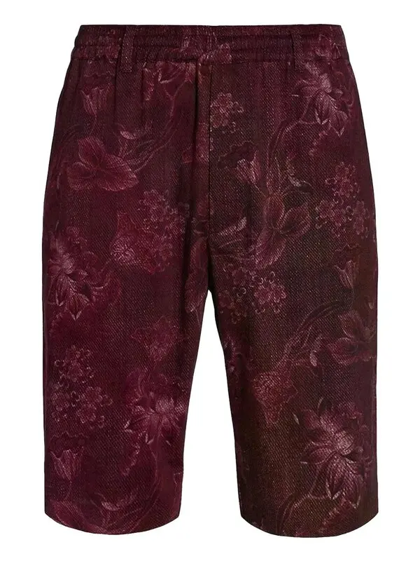 JUNE 79 Floral-jacquard Elasticated Shorts - Red