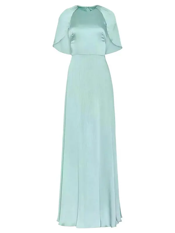 Lela Rose Capelet-sleeve Plissé Gown - Blue