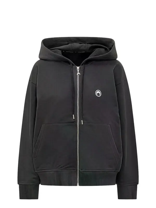 MARINE SERRE Hooded Zip-up Top - Black