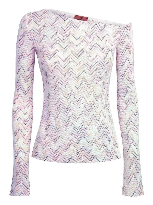 Missoni Chevron-pattern Off-shoulder Sweater - White