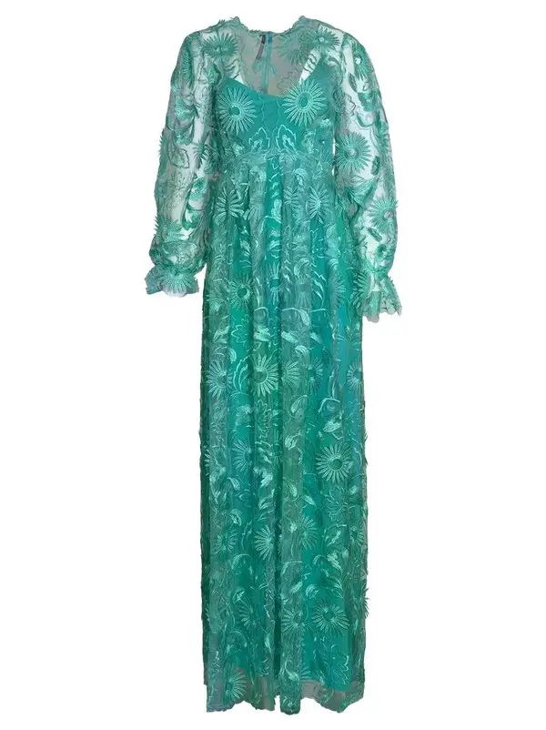 Alberta Ferretti Embroidered Tulle Maxi Dress - Green
