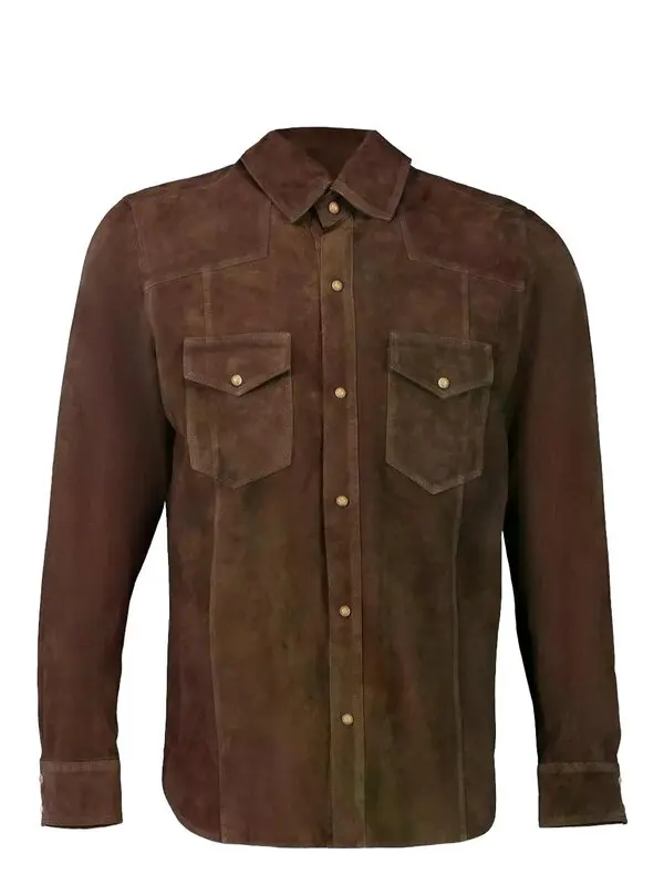 Eleventy Suede Button-placket Shirt - Brown