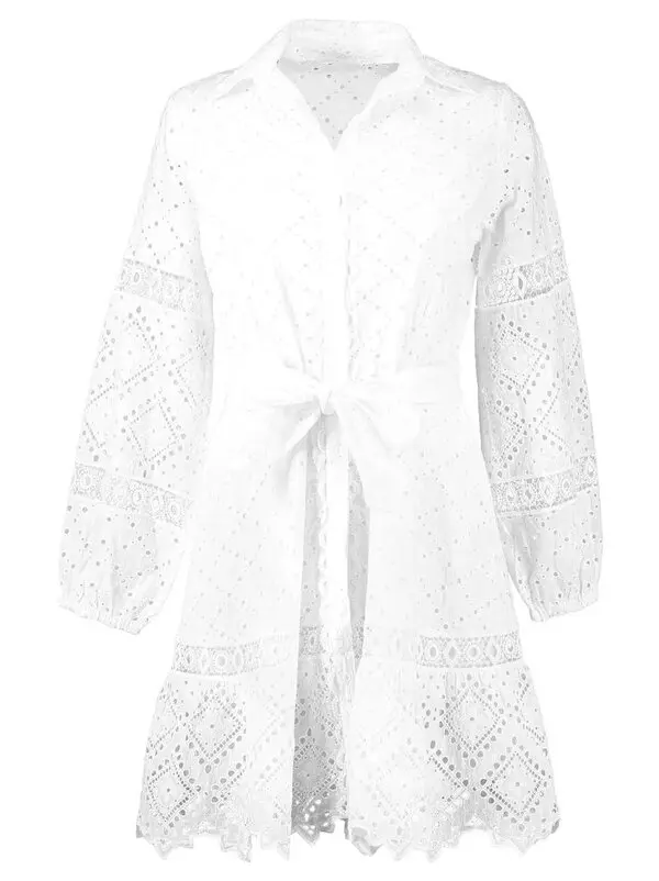 Temptation Positano Palestina Eyelet-embroidered Belted Dress - White