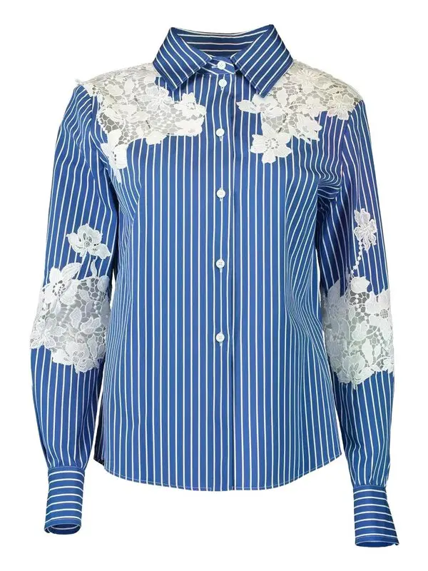Monique Lhuillier Striped Lace-insert Shirt - Blue