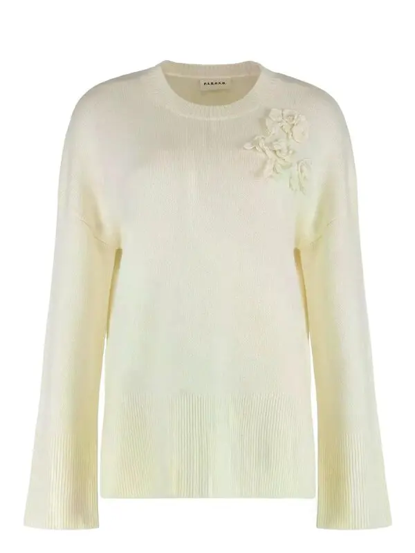 P.a.r.o.s.h Floral-appliqué Bell-sleeve Sweater - Neutrals
