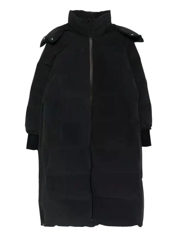 Herno Hooded Zip-up Long Coat - Black