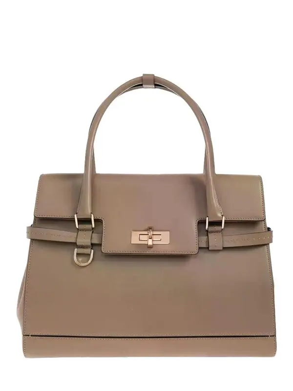 Max Mara Twist-lock Fastening Leather Tote Bag - Neutrals