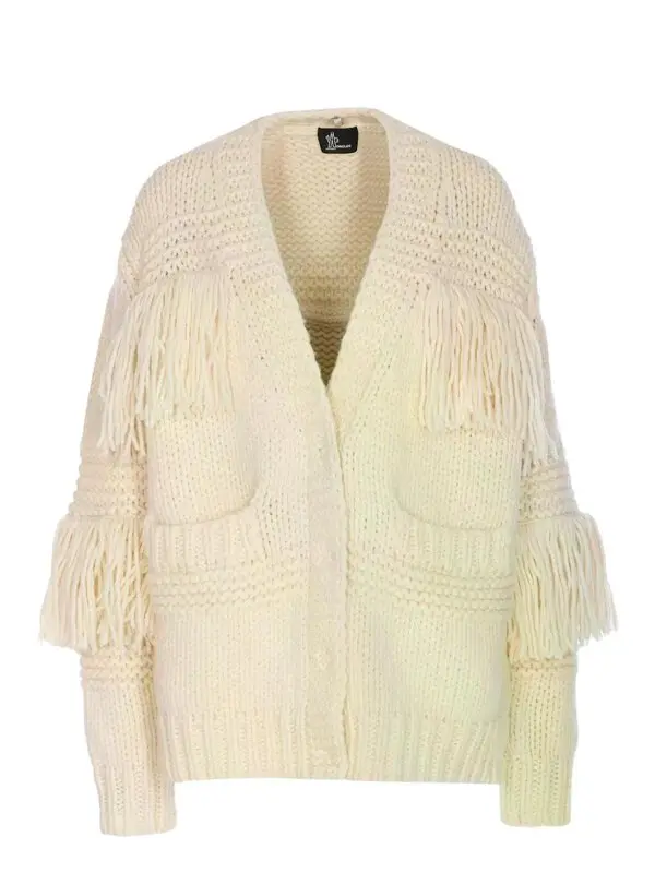 Moncler Fringed V-neck Cardigan - Neutrals