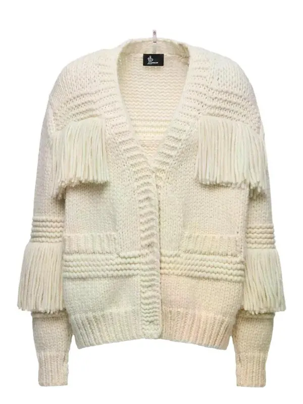 Moncler Fringed V-neck Cardigan - Neutrals