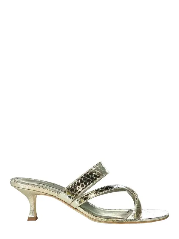 Manolo Blahnik 50mm Susaperf Snakeskin Sandals - Gold
