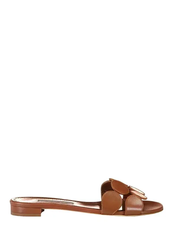 Manolo Blahnik Leather Circle-detail Flats - Brown