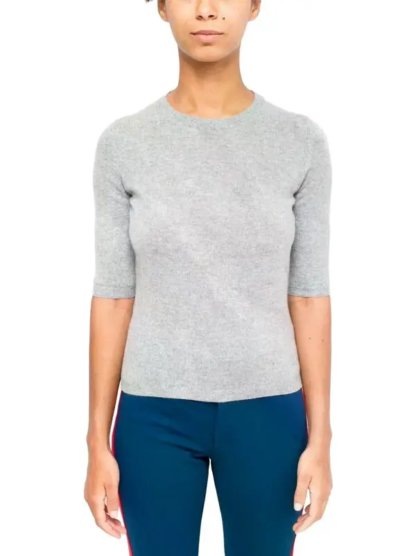 LA ROSE Round-neck Short-sleeve Sweater - Grey