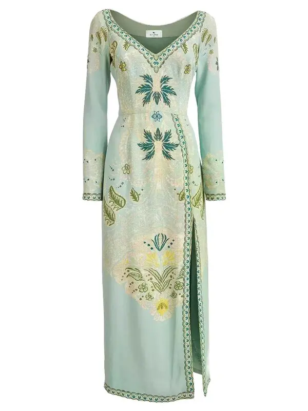 Etro Jacquard Side-slit Dress - Green