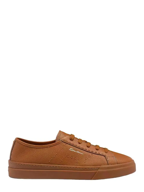 Santoni Tumbled Leather Sneakers - Brown