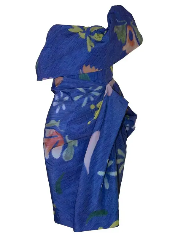 Rosie Assoulin Dawn Floral-print Draped Midi Dress - Blue