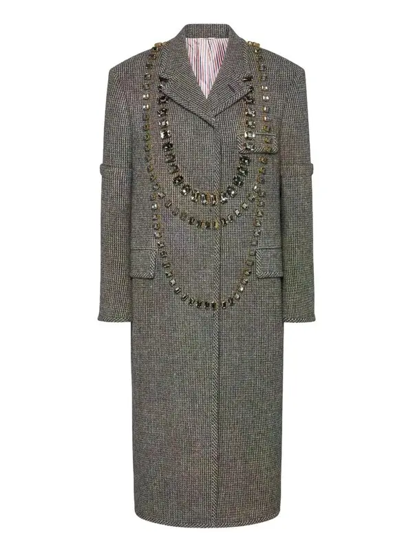 Thom Browne Trompe L'oeil Crystal-embellished Checked Coat - Grey