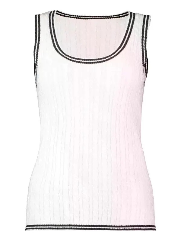 Minnie Rose Cable Knit Scoop Neck Tank Top - White