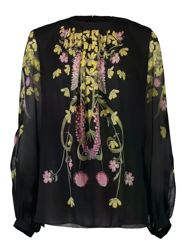 Giambattista Valli Floral-print Long-sleeve Blouse - Black