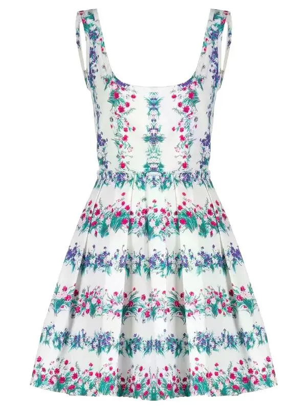 Luisa Beccaria Floral-print Pleated Mini Dress - White