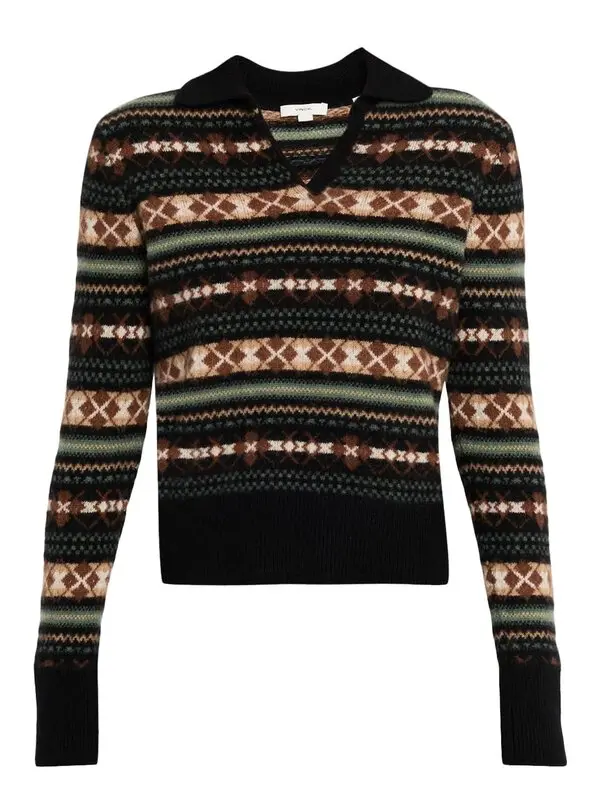Vince Cashmere Fairisle Polo Sweater - Cacao/mala