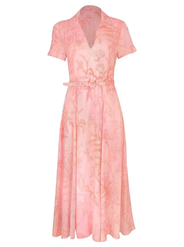 Monique Lhuillier Belted Floral-print Maxi Dress - Pink
