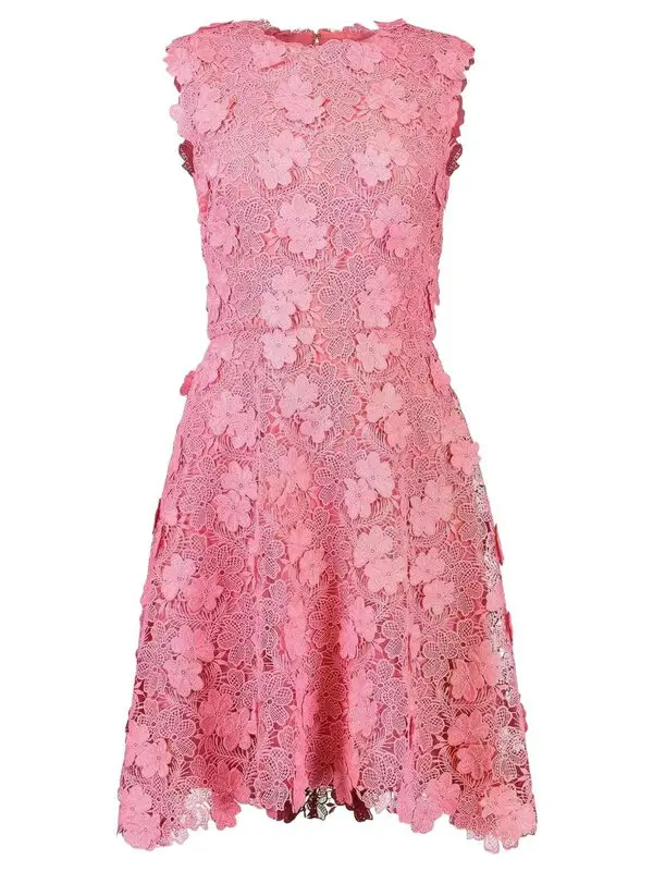 Monique Lhuillier Floral-lace A-line Dress - Pink