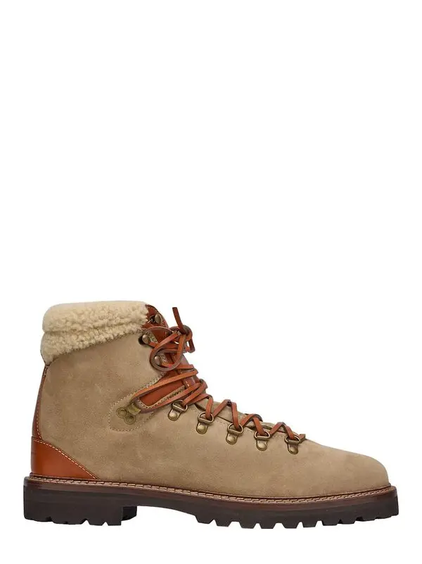 Ralph Lauren Cortina Suede Shearling-collar Lace-up Boots - Grey