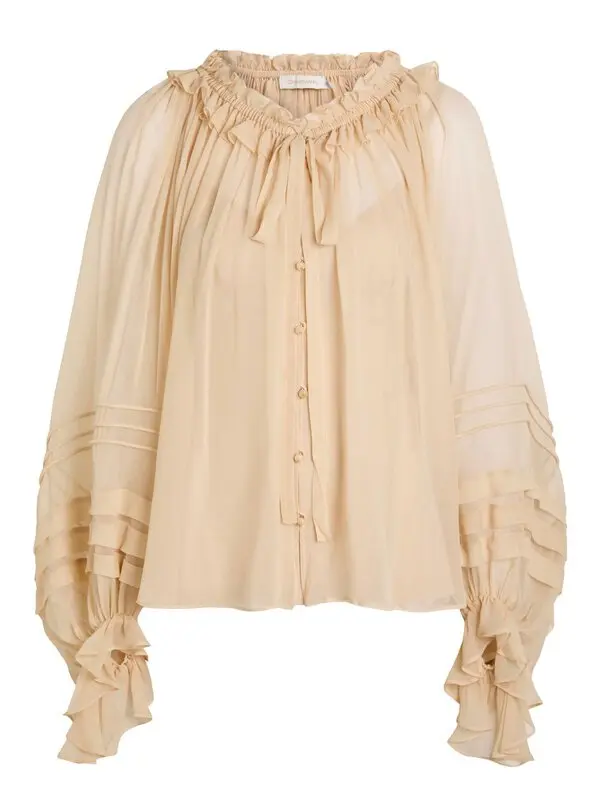 Zimmermann Rebellion Pleated Silk Blouse - Cream