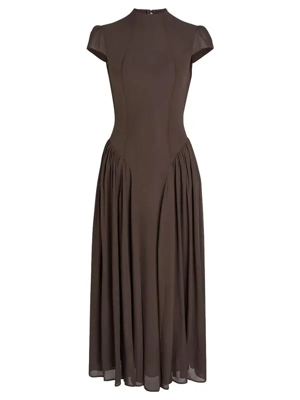 REFORMATION Maven Mock-neck Chiffon Midi Dress - Dark Brown