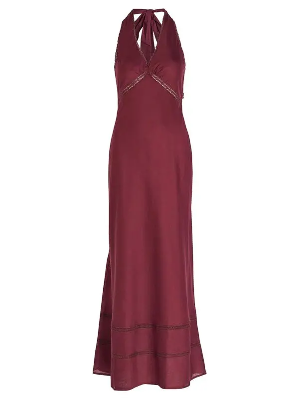 Faithfull The Brand Jasmine Halterneck Cotton Maxi Dress - Dark Red
