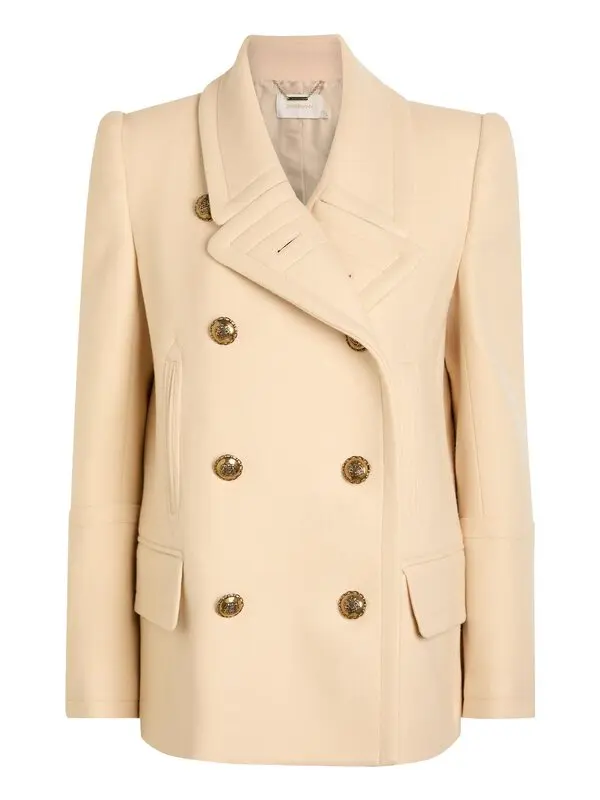 Zimmermann Hypnotic Double-breasted Wool-blend Peacoat - Cream