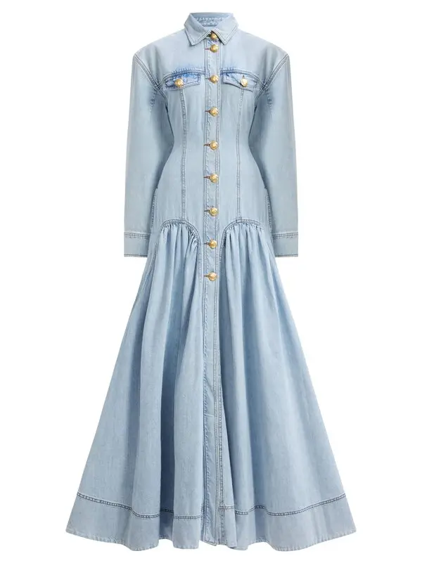 Aje Tia Button-front Denim Maxi Dress - Light Blue