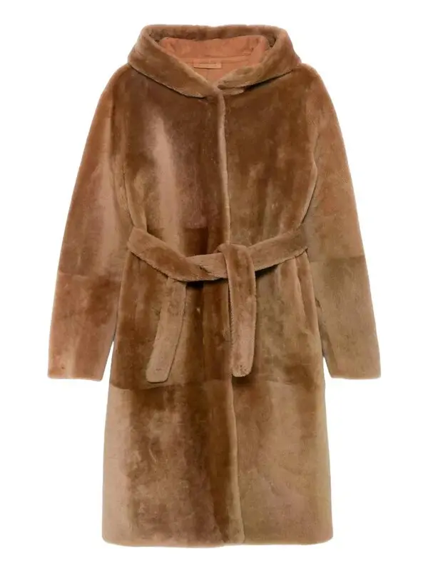 LISKA Hooded Belted Faux-fur Coat - Brown