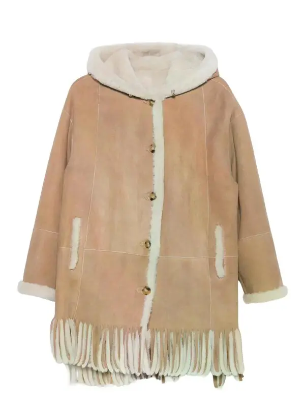 LISKA Hooded Fringed Shearling Coat - Neutrals