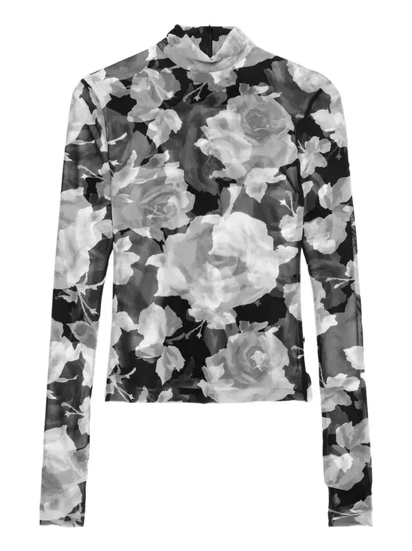 MSGM Floral-detail Top - Black