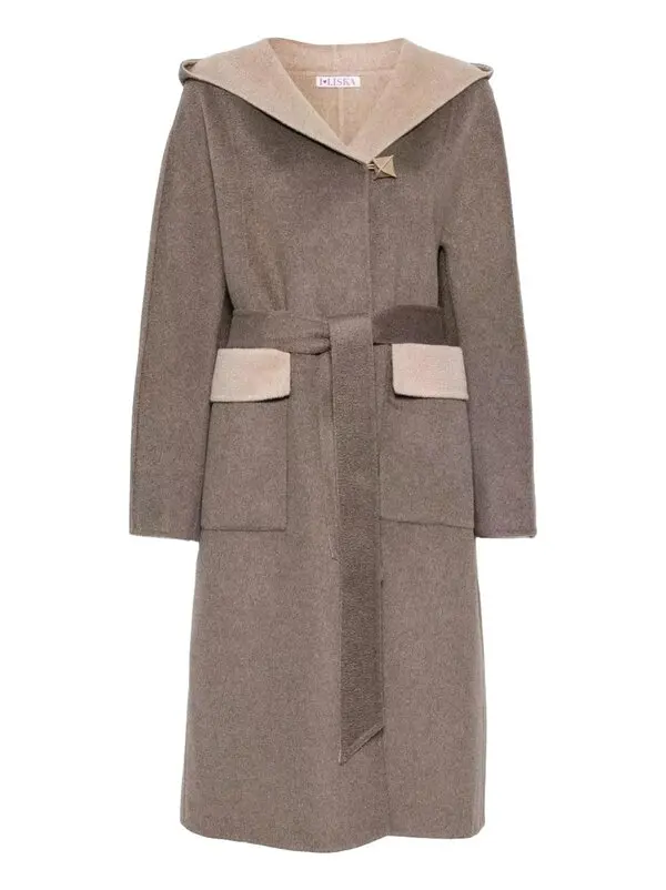 LISKA Hooded Belted Coat - Brown